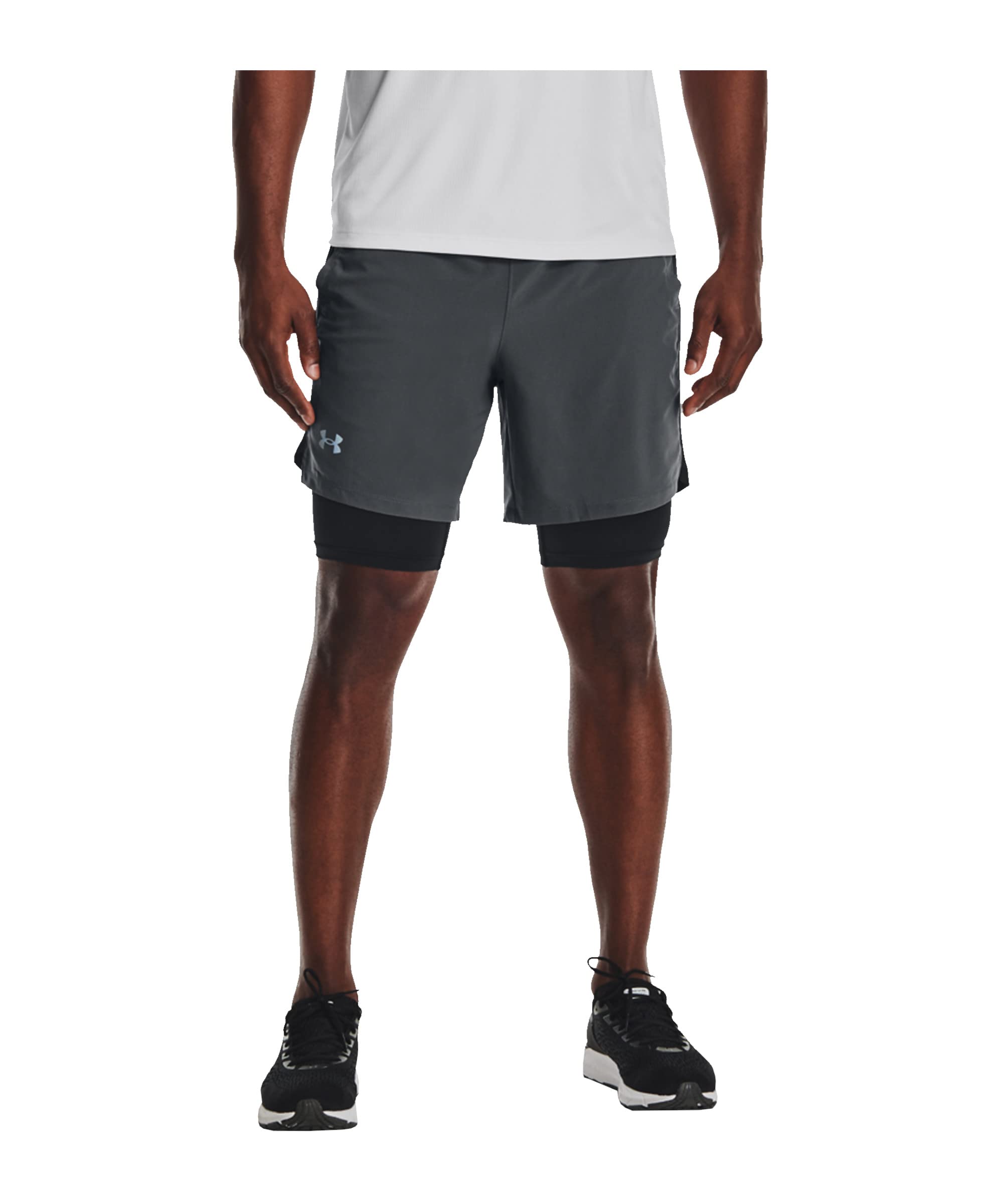 Under Armour mens Launch Stretch Woven 7-inch 2n1 Short, Pitch Gray/Reflective, Large US