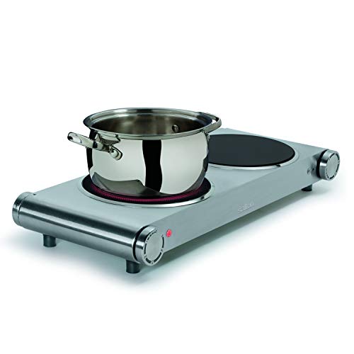 Salton HP1269, Infrared Portable Double Electric Cooktop, 7.4 inch, Stainless Steel