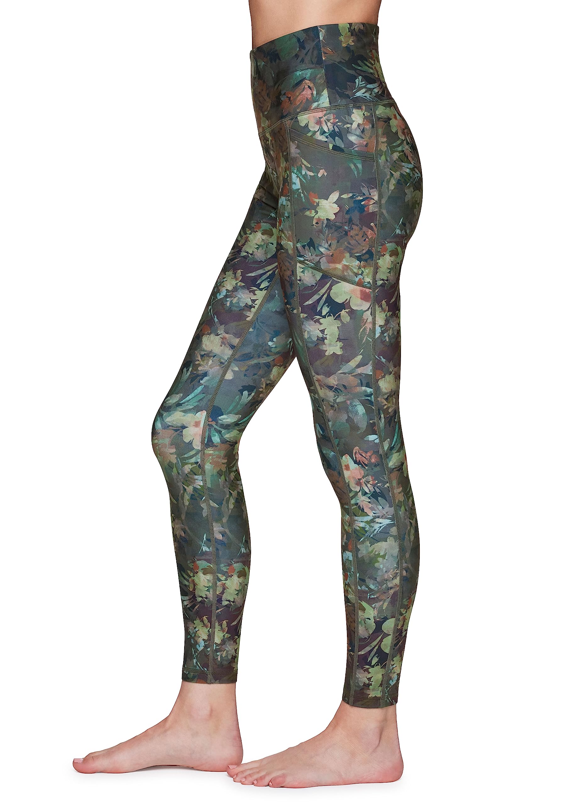 RBX Women's Super Soft Yoga Legging, Earth Toned Floral Printed Tights, High Waisted Full Length Legging with Pockets, Squat Proof Patterned Workout Tights Earthy Floral S