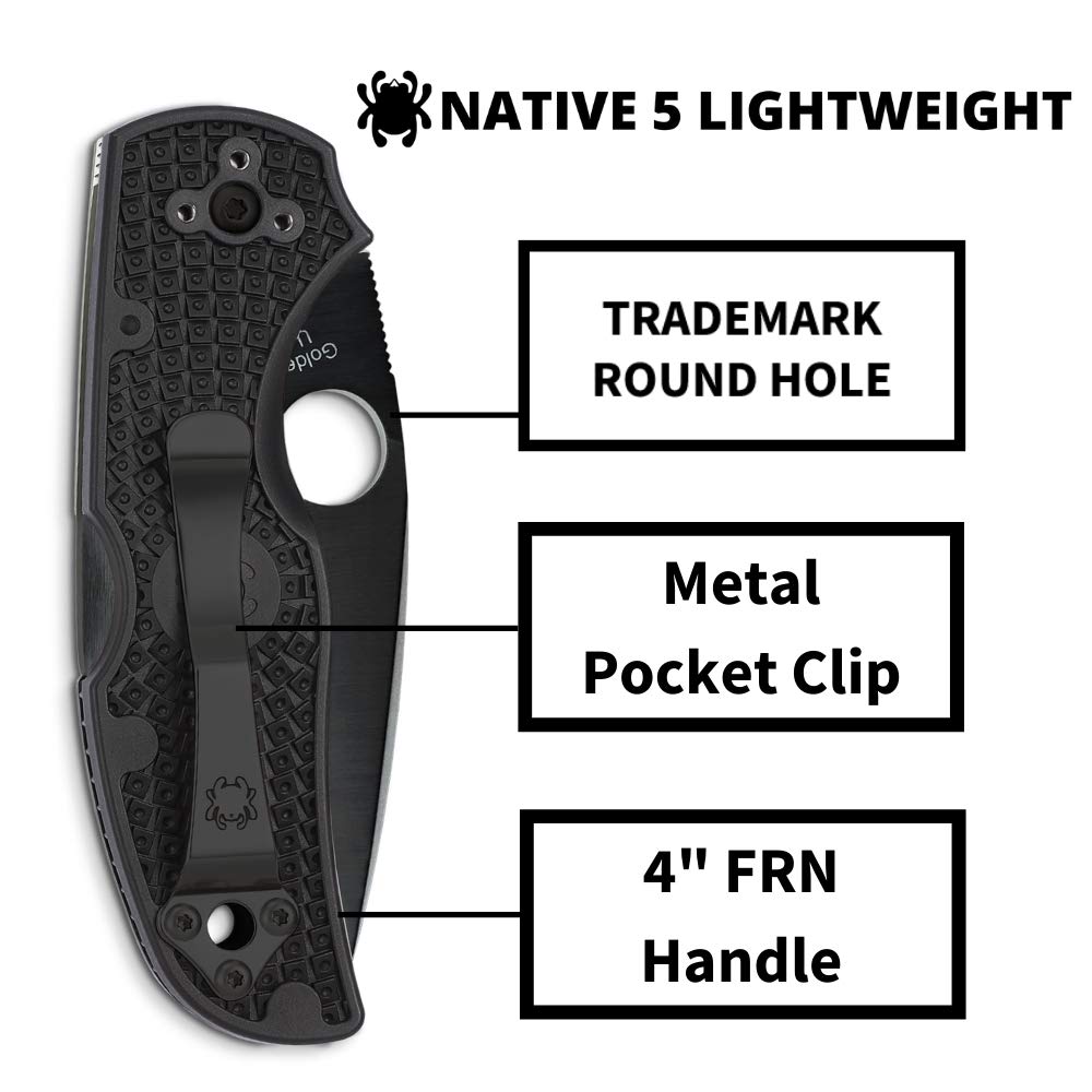 Spyderco Native 5 Signature Knife with 2.95" CPM S30V Black Steel Blade and Black FRN Handle - PlainEdge - C41PBBK5