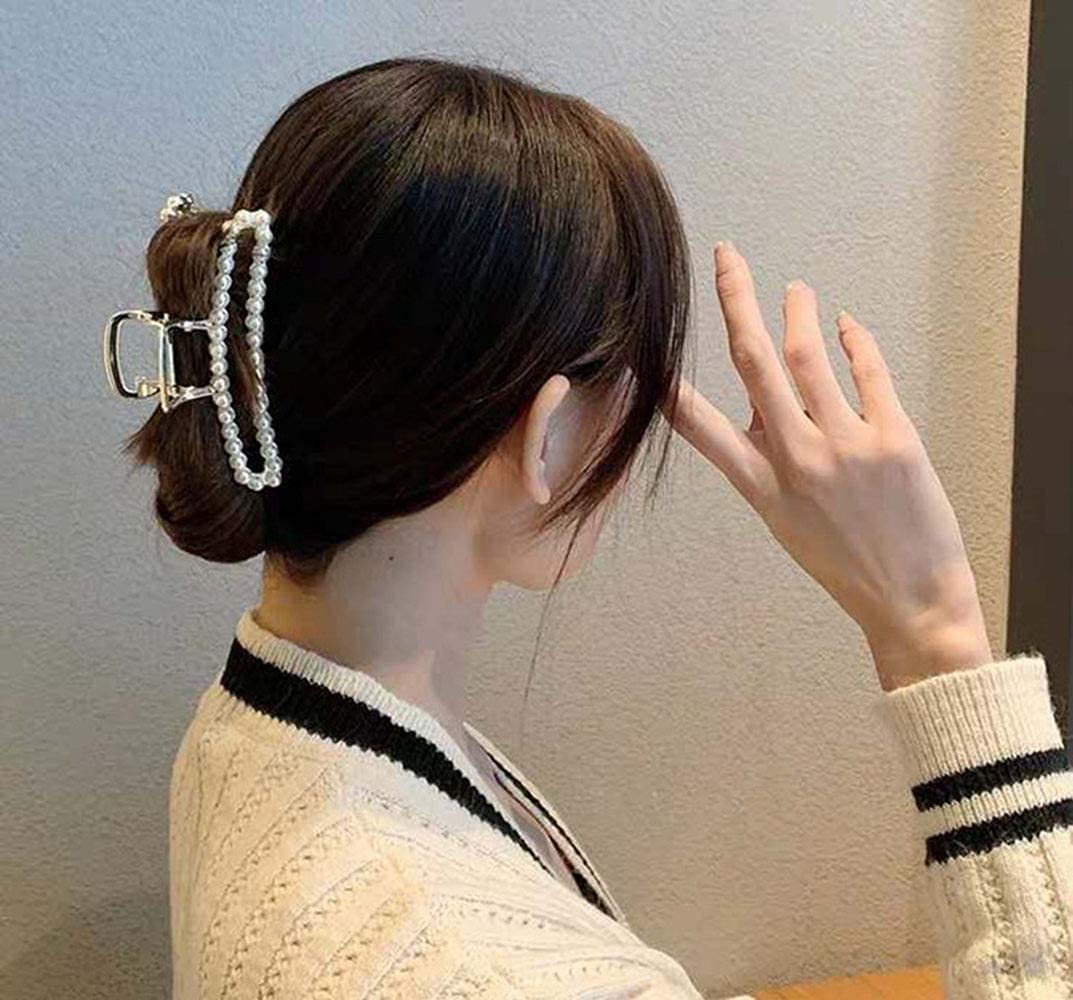 VinBee Pearl Hair Clips For Women, Large Metal Hair Claw Clips For Thick and Thin Hairs, Jaw Clamp Clips-3 Pack 4.5 Inches