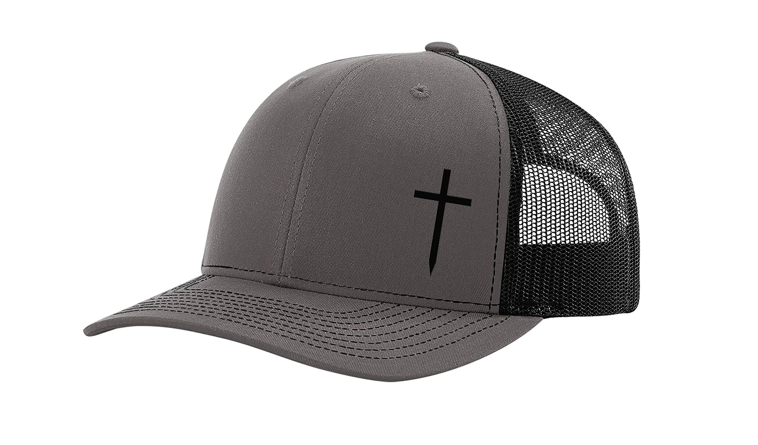 Trenz Shirt Company Christian Embroidered Cross Hat, Charcoal/Black