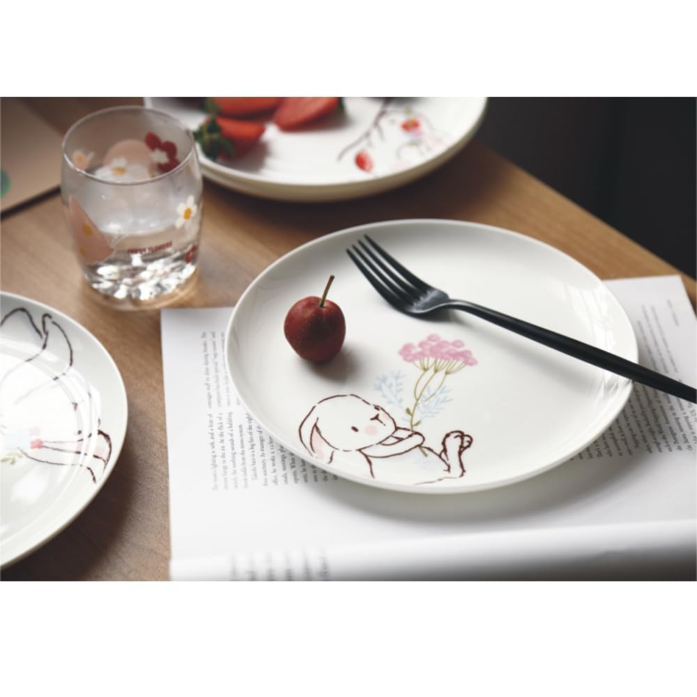 XinHuiGY Bunny Rabbit Ceramic plates,Dishes for Dessert Food Server dishes,8inch cute Dessert Cake Plate Set of 2, Tableware Crafts for Easter day,Wedding,mother's day