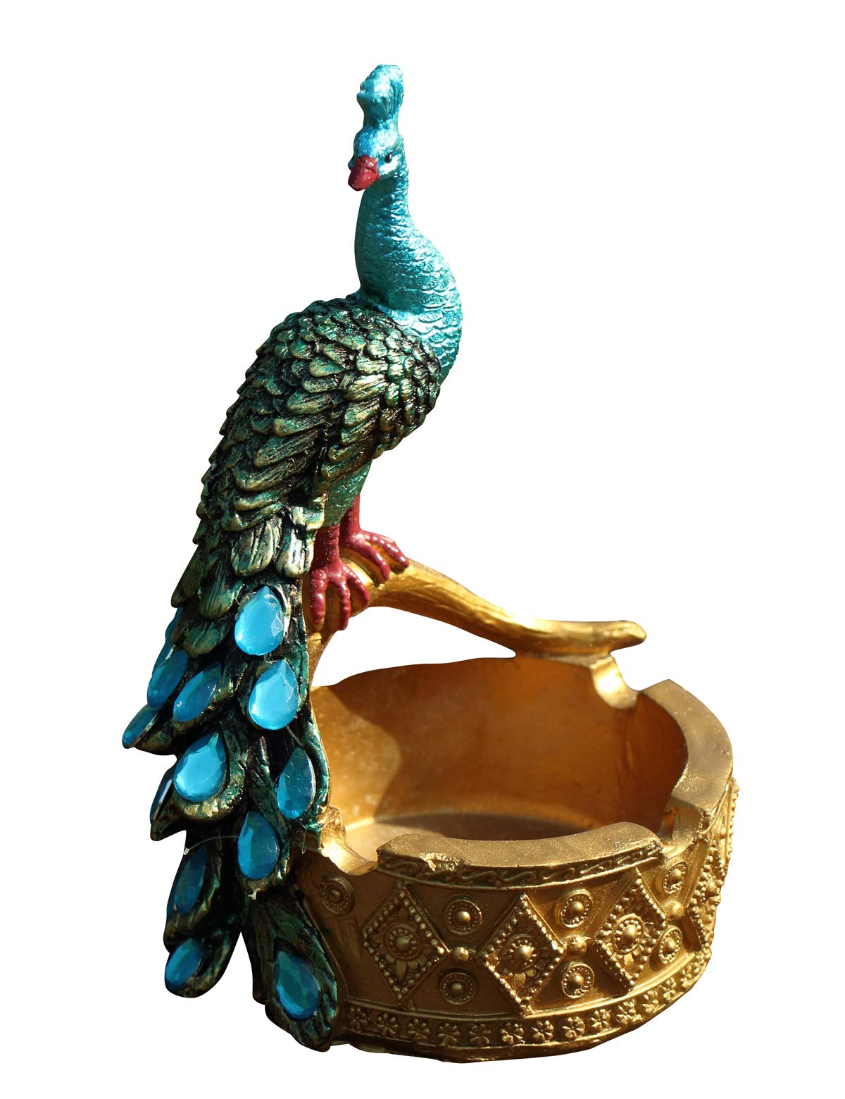 Resin Blue Peacock Decor Ashtray, Bird Figurine Statue, Home Table Garden Yard Decoration Ornament Gift