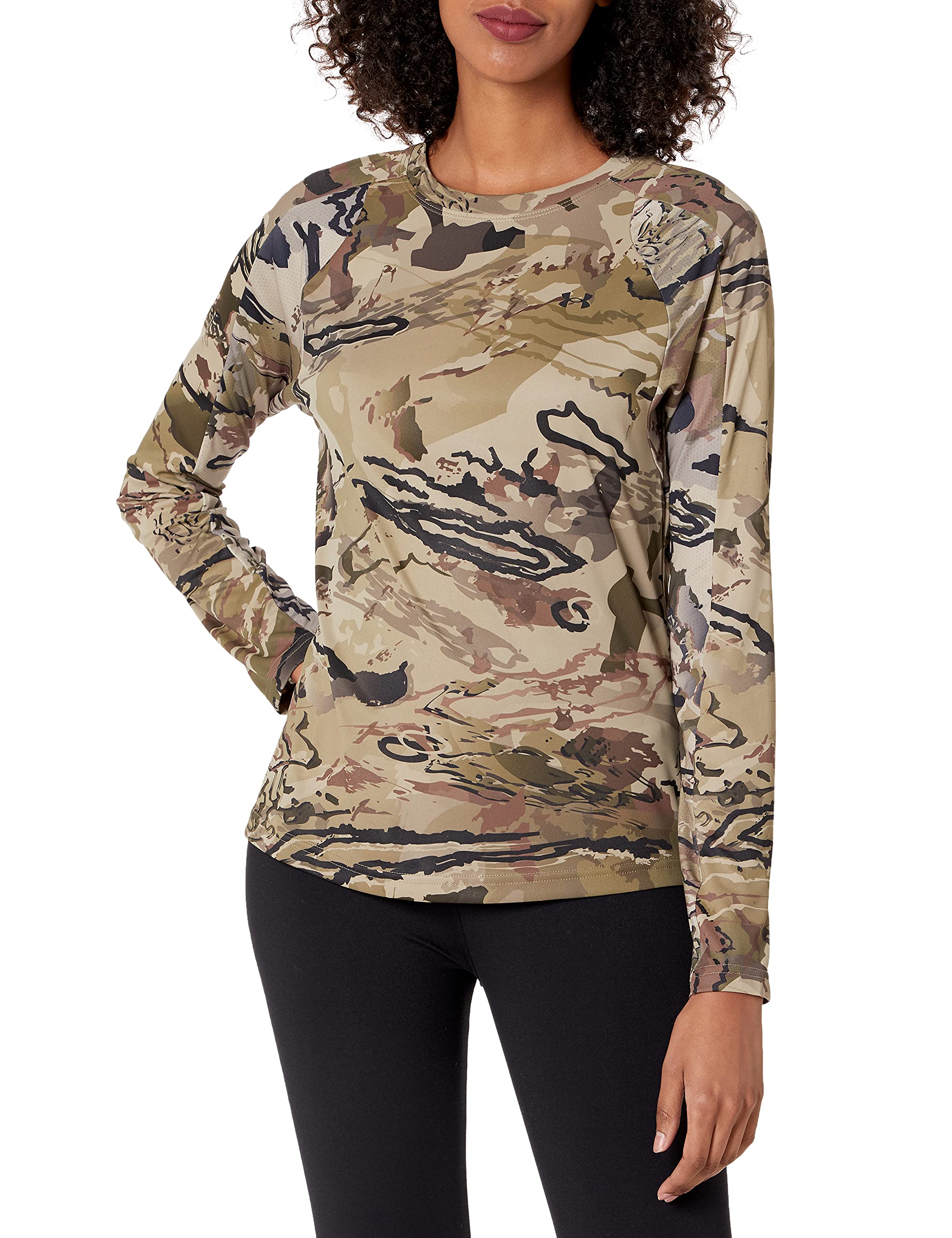 Under Armour Women's IsoChill Brushline Long Sleeve T-Shirt, Ua Barren Camo (999)/Black, Medium