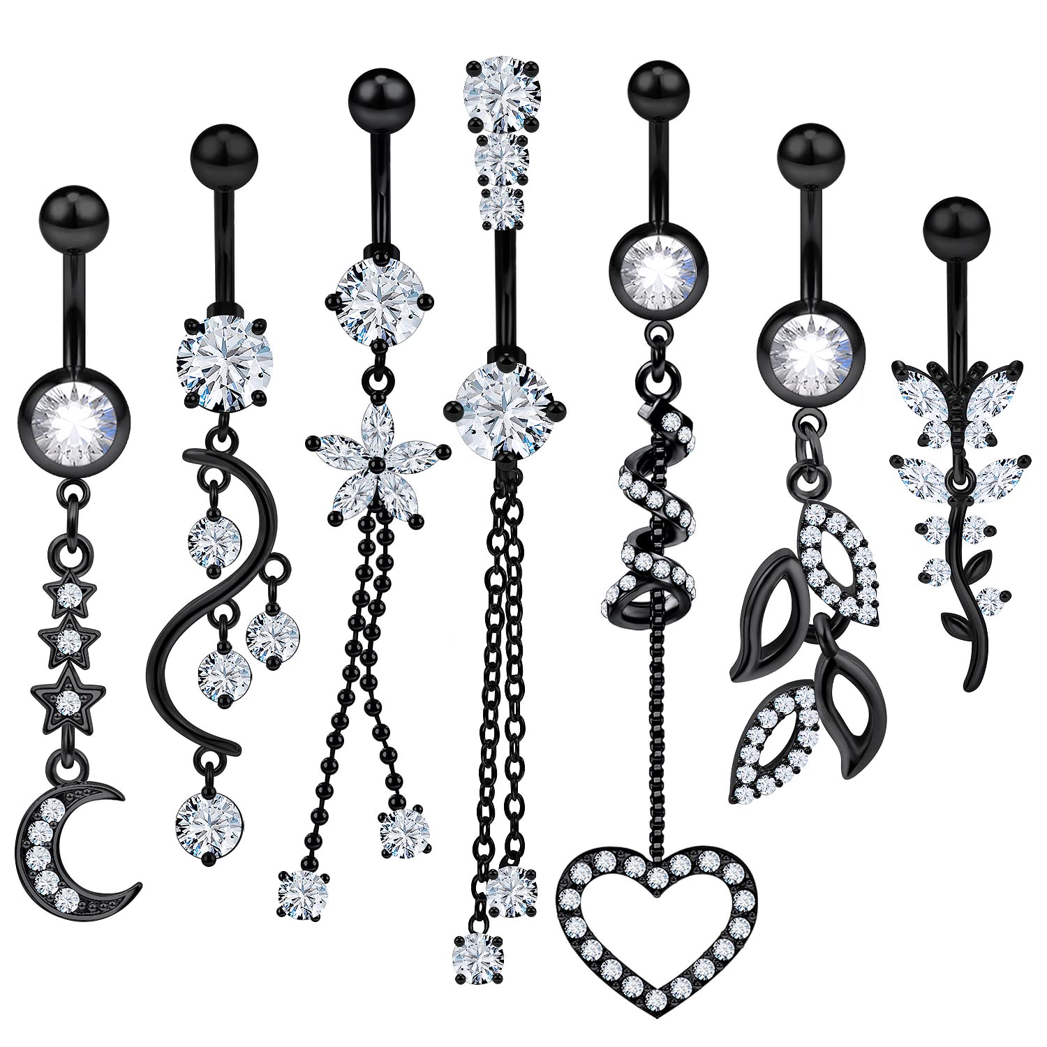 Uzgtvy 14G Belly Button Ring for Women Stainless Surgical Steel Belly Ring Dangle Curved Barbells Bar Black Dangling Belly Button Navel Ring Belly Vch Body Piercing Jewelry 10mm CZ Diamond Gem