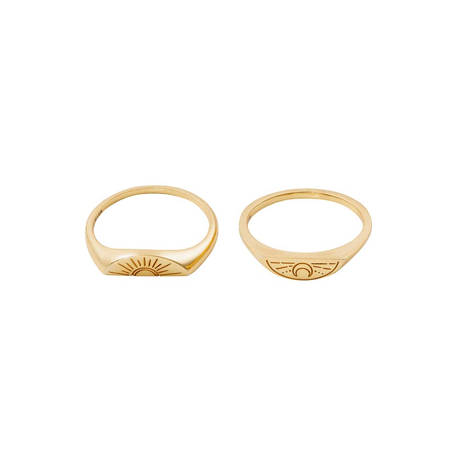 Wanderlust + Co Sun & Moon Gold Ring Set (Size 8) 14K Gold Plated Hypoallergenic Shower-safe Jewelry