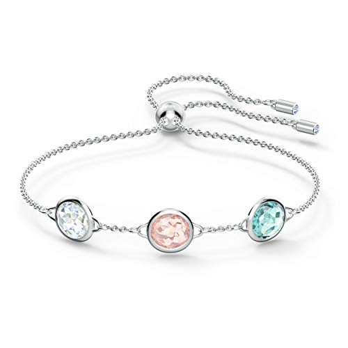 SWAROVSKI Tahlia Bangle Bracelet with Round Clear, Blue and Pink Crystals on a Rhodium Plated Setting, with Bolo Style Closure