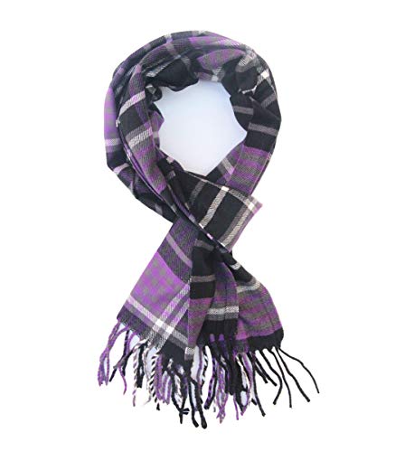 SAFERIN Men Winter Plaid Soft Elegant Cashmere Feel Wrap Scarf (136 Purple Grey Plaid)
