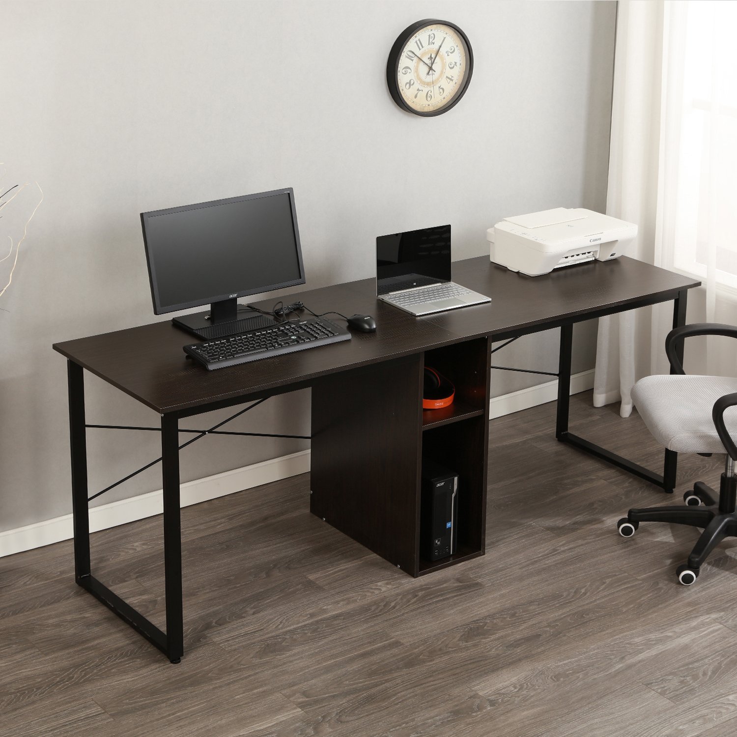 SogesGame Two Person Desk, 78 inches Double Computer Desk Extra Large Size Workstation Writing Table with Storage Shelves Home Office Desk Home Office,Writing Desk and Computer Desk,Black