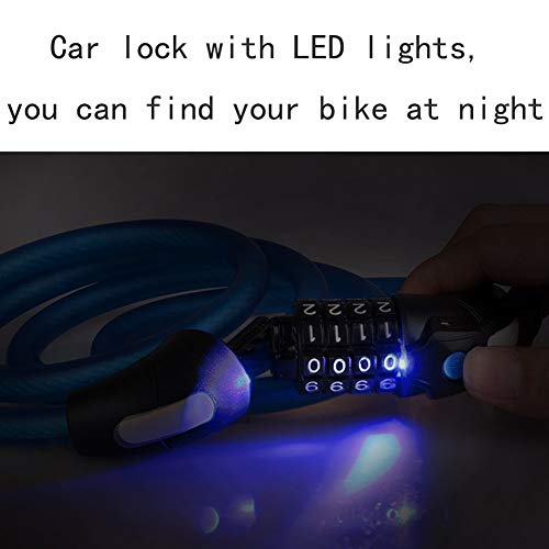 ZHYING Anti Theft Bicycle Password Lock with LED Light,150cm Bike Steel Chain with 4 Digits Code,Resettable for Scooter,Motorcycles