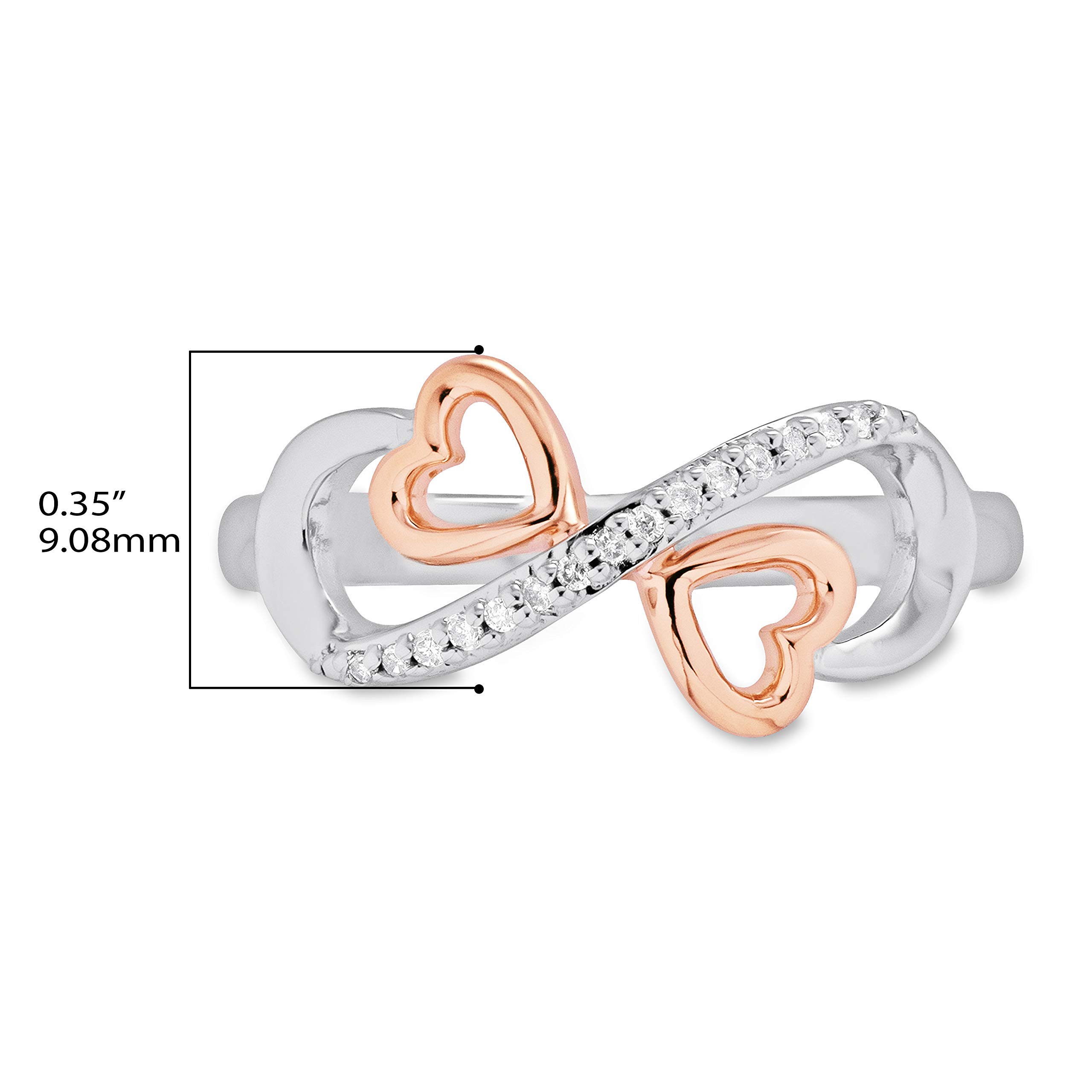 Two Tone 14K Rose Gold Plated .925 Sterling Silver Diamond Accented Infinity Knot with Hearts Promise Ring (I-J Color, I2-I3 Clarity) - Size 9