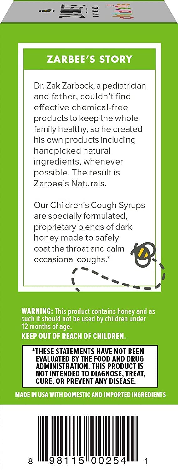 Zarbee's Natural Children's Cough Syrup + Mucus With Dark Honey Natural Grape Flavor- 4oz, Pack of 3