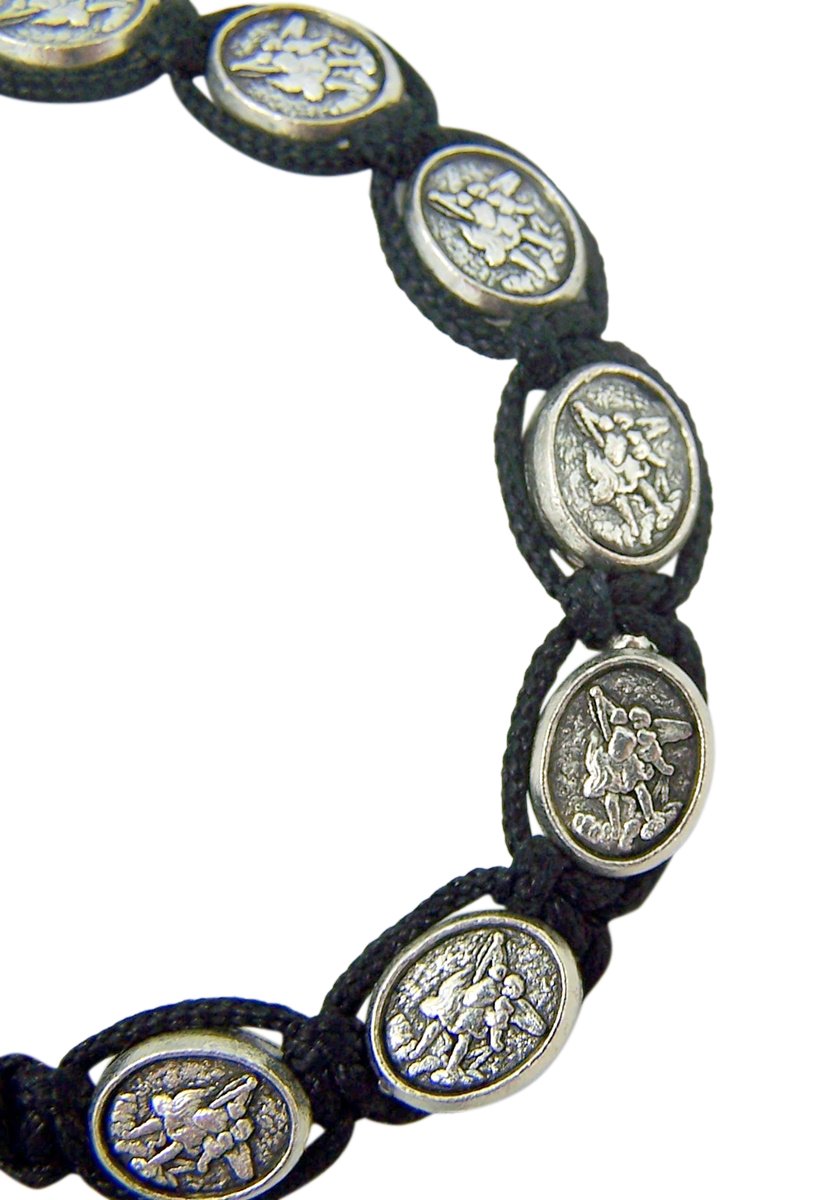 Silver Toned Archangel Saint Michael Medal on Adjustable Cord Bracelet, 8 Inch