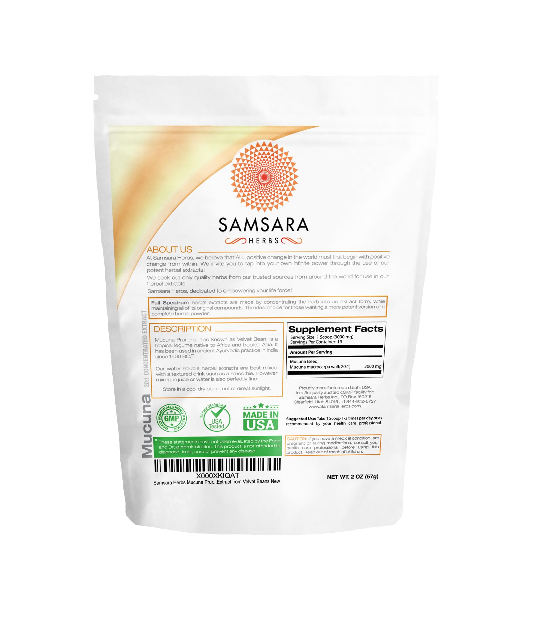 Samsara Herbs Mucuna Pruriens (2oz/57g) - Powder Extract from Velvet Beans