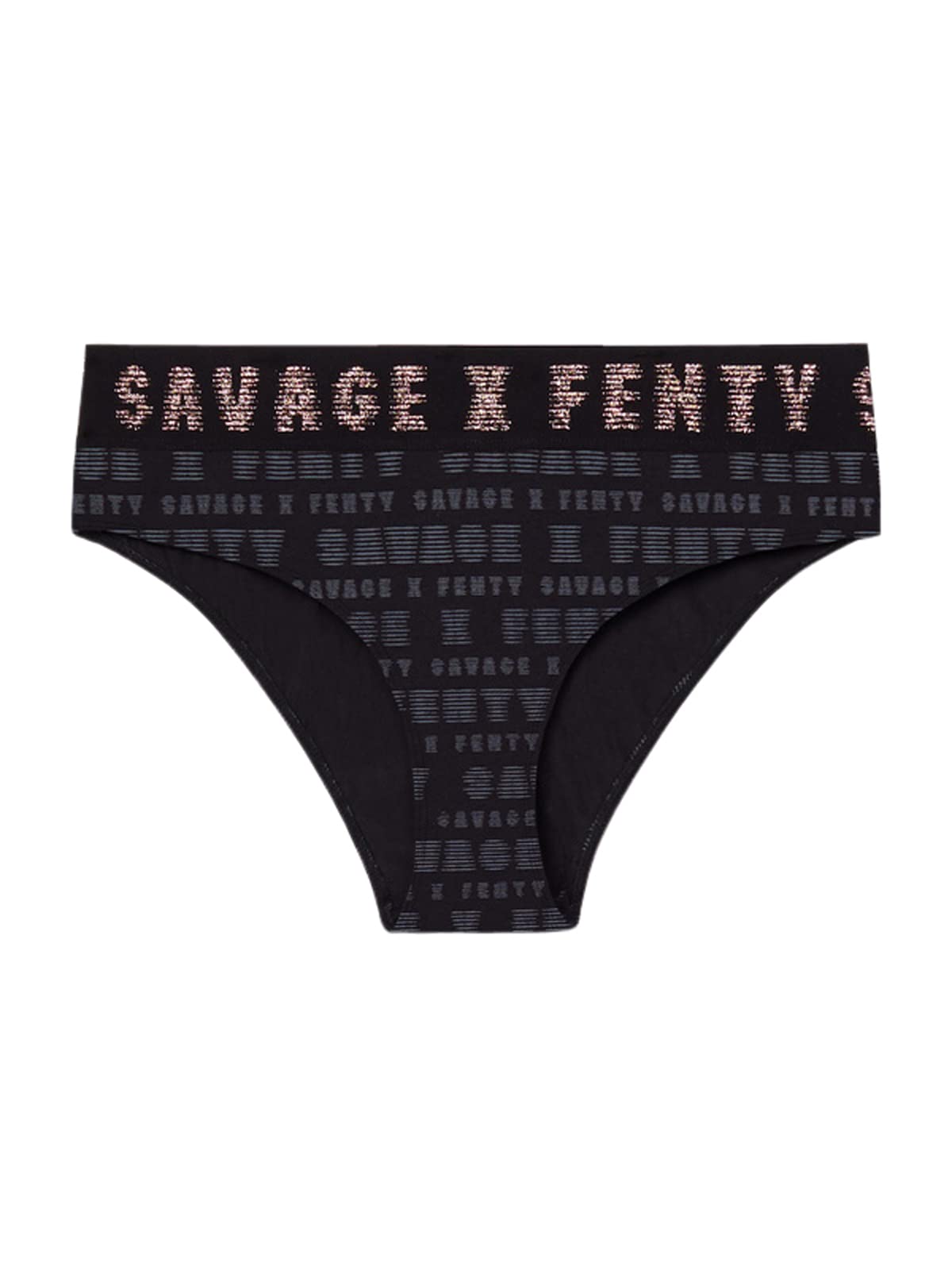 Savage X Fenty, Women's, Forever Savage High-Leg Bikini, Cotton, Moderate back coverage, Black Print, M
