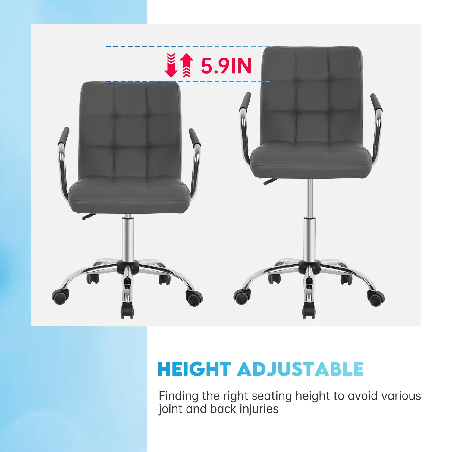 PayLessHere Home Office Desk Chair PU Leather Makeup Chair Vanity Chair with Armrest/Wheel 360°Swivel Height Adjustable Home Chairs for Office Makeup Room (Grey)