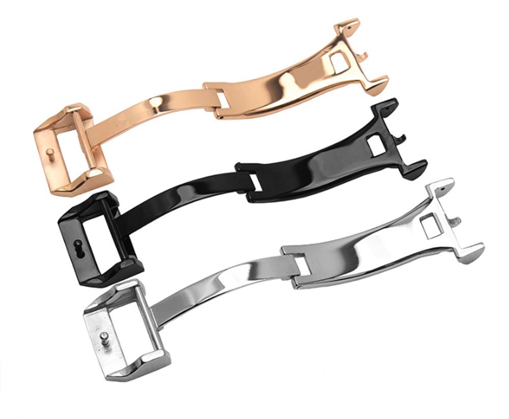Richie strap] 18mm Quality Swiss 316L Stainless Steel Deployment Buckle Fits for IWC Pilot's Portuguese Clasp (Silver)