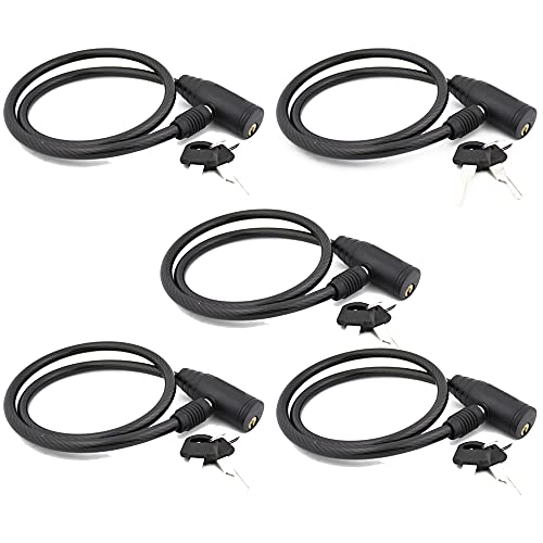 Wideskall 5-Pack 26" inch Light Duty 8mm Cable Keyed Bicycle Bike Lock w/ 2 Keys Cycling Anti-Theft Black