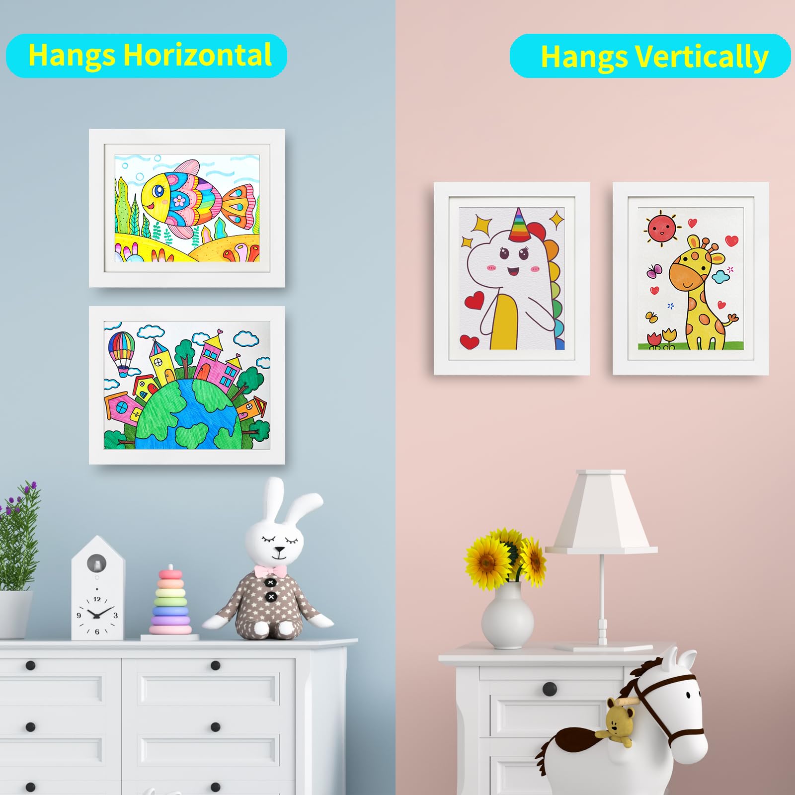 RCOSULI Kids Art Frames,[2-Pack] 8.5x11Front Opening Kids Artwork Frames Changeable,White Childrens Art Project Display Storage Frames Holds 50-150 Pcs,for Kids Drawings,Picture,Crafts,Artworks