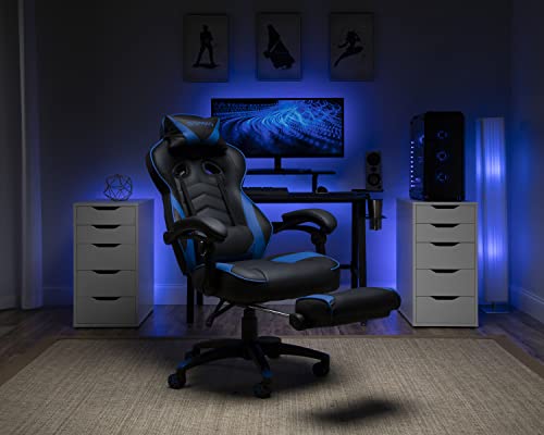 RESPAWN 110 Ergonomic Gaming Chair with Footrest Recliner - Racing Style High Back PC Computer Desk Office Chair - 360 Swivel, Adjustable Lumbar Support, Headrest Pillow, Padded Armrests - 2019 Blue