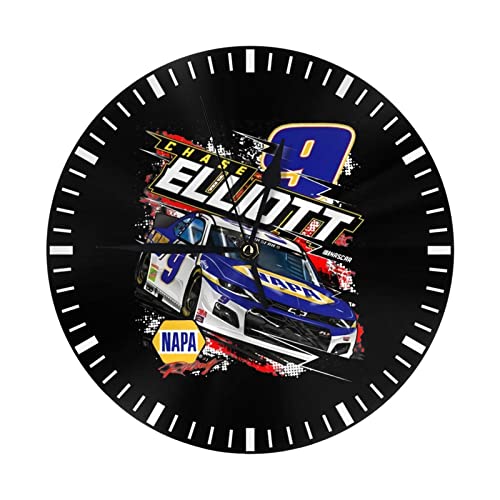 RATRIG Chase Elliott 9 10 in Round Wall Clock Silent Non Ticking Home Office Classroom School Decor Bedroom Bathroom Modern Simple Style