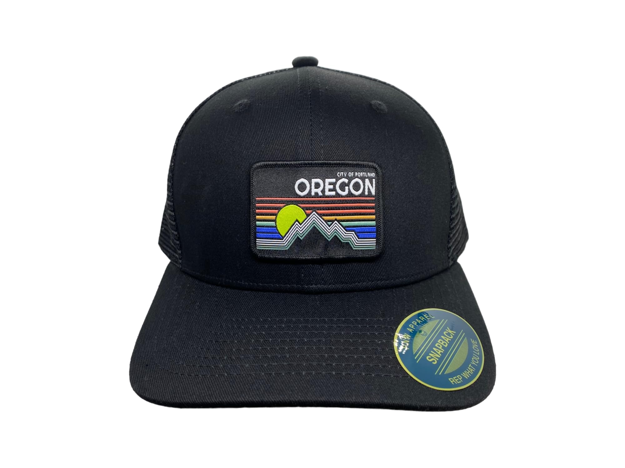 Trucker Hat - Oregon Cap with Vintage Syle Patch (Black/Black)