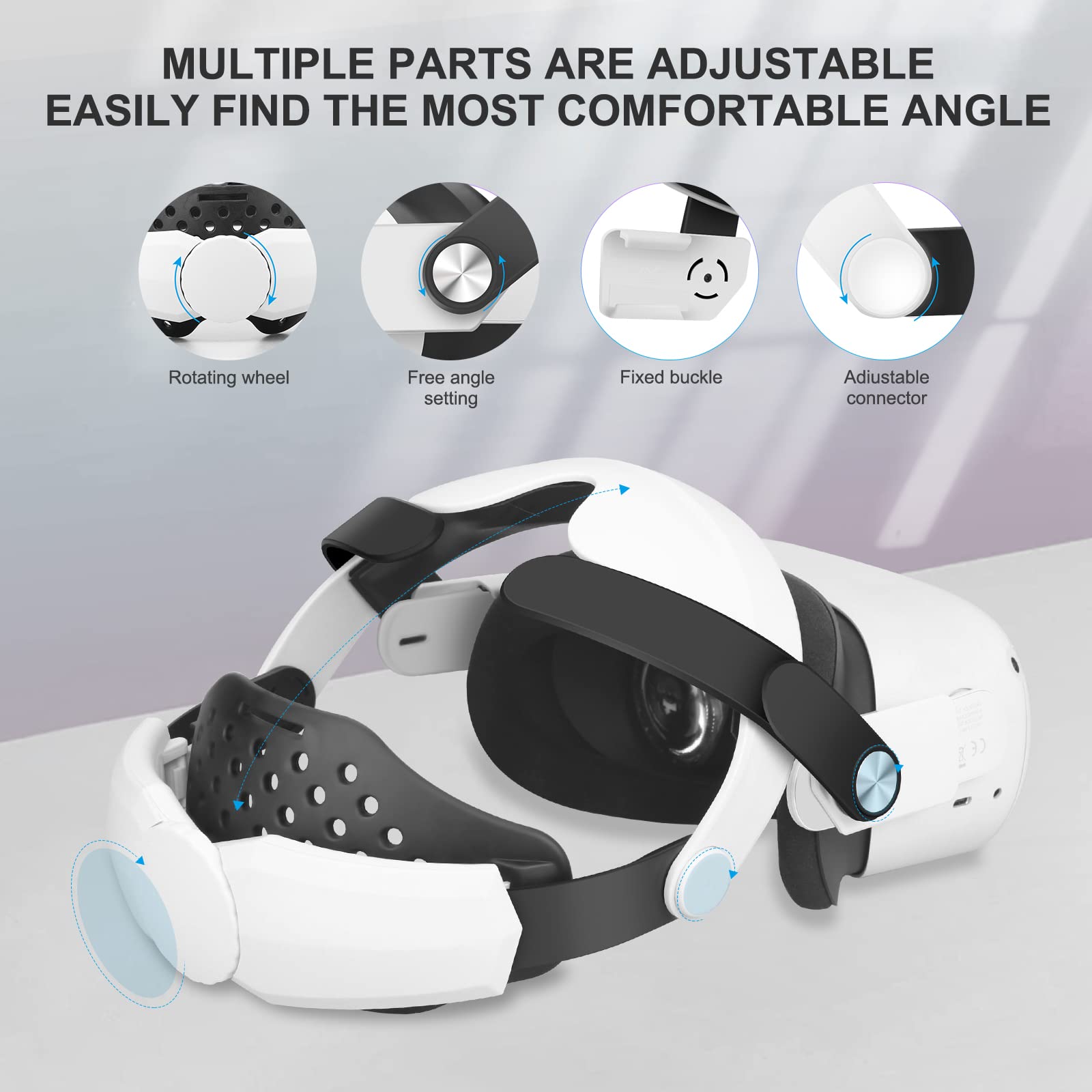 Vakdon C1 Head Strap Compatible with Meta Quest 3 Accessories, Replacement for Meta Quest 3 Elite Strap with Adjustable Hinge and Removeable PU Sponge Pad, Reduce Head & Face Pressure (Grey)