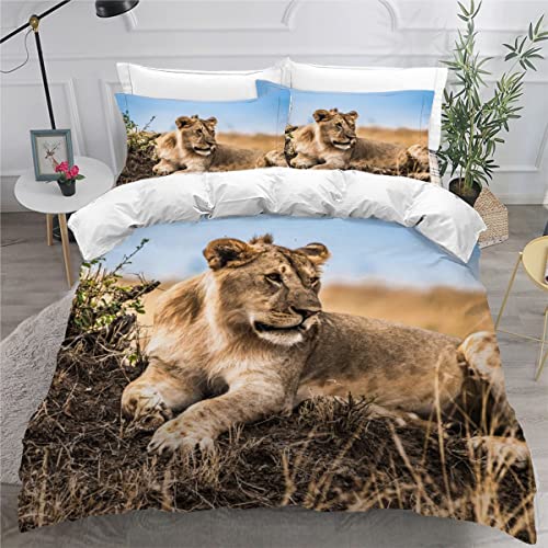 Quilt Cover Twin Size Lion 3D Bedding Sets Animal Duvet Cover Breathable Hypoallergenic Stain Wrinkle Resistant Microfiber with Zipper Closure,beding Set with 2 Pillowcase
