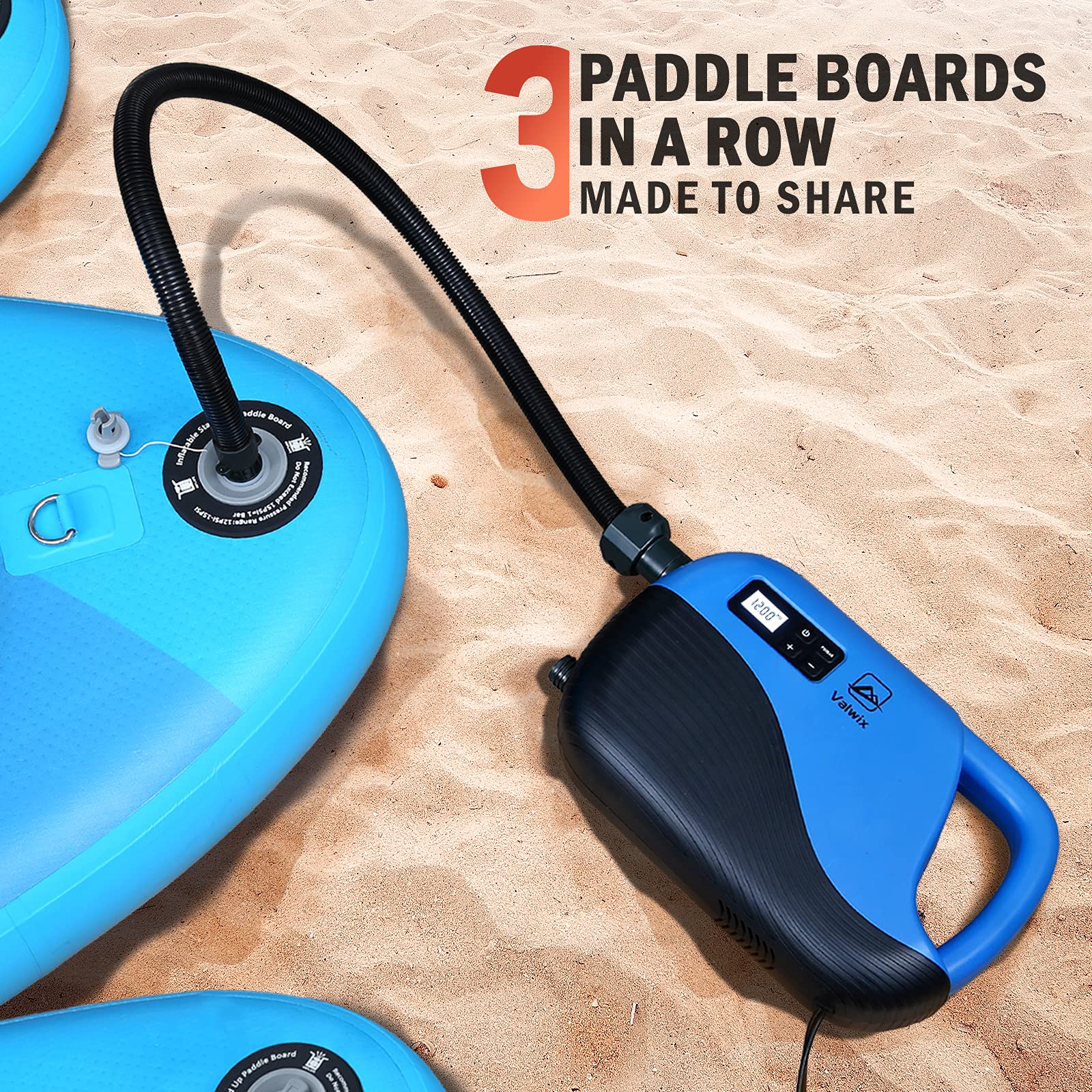 Valwix 20PSI High Pressure SUP Air Pump The Whale - Dual Stage Inflation/Deflation Electric Pump, Auto Cooling for Inflatable Stand Up Paddle Boards
