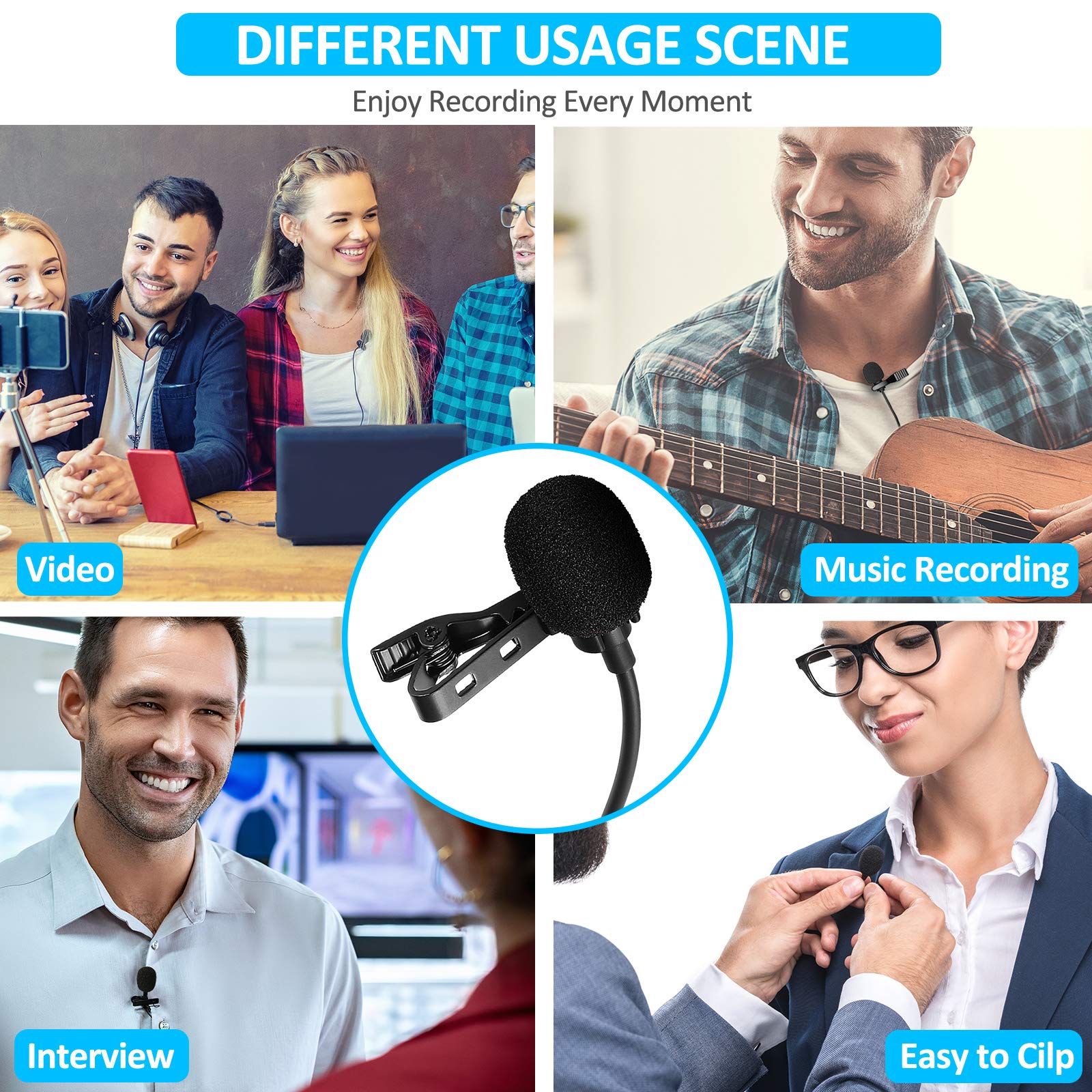 Sinlaku Lavalier Lapel Microphone Compatible with iPhone,Professional Omnidirectional Mini Clip on MIC with Earphone Jack,for YouTube,Video Recording,Compatible with iPhone X/XR/XS/11/8/7/iPad