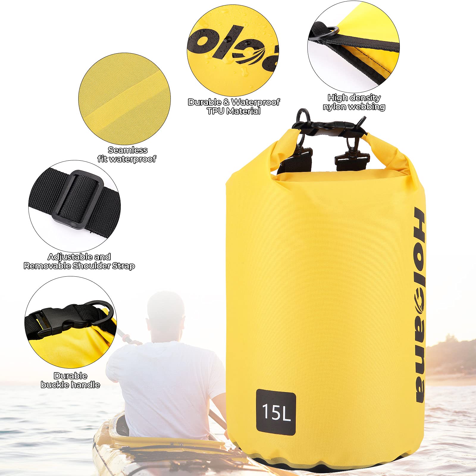 Waterproof Dry Bag 5L 15L, Small Dry Bag for Kayaking, Beach, Boating, Camping, Fishing, Floating by Holoana