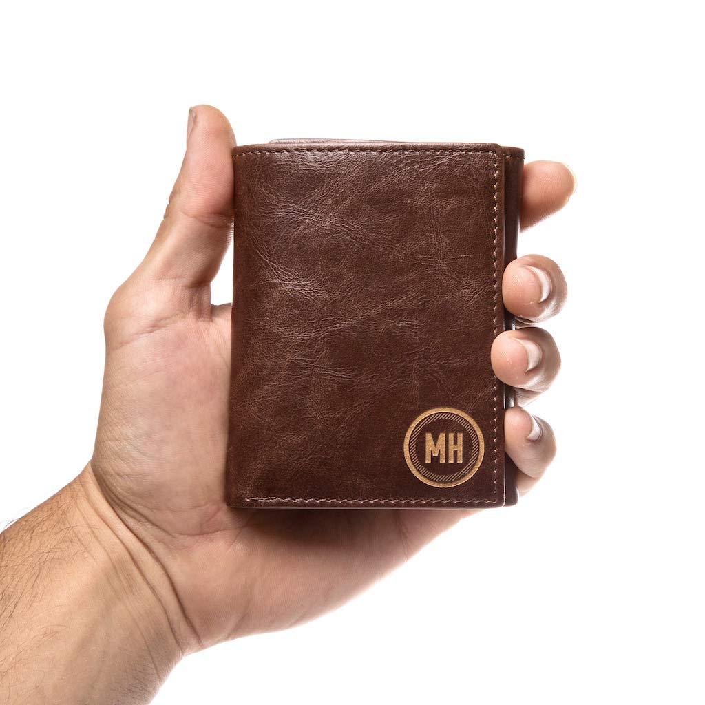 Swanky Badger NEW Personalized Wallet β Trifold Wallet (Brown Circle)