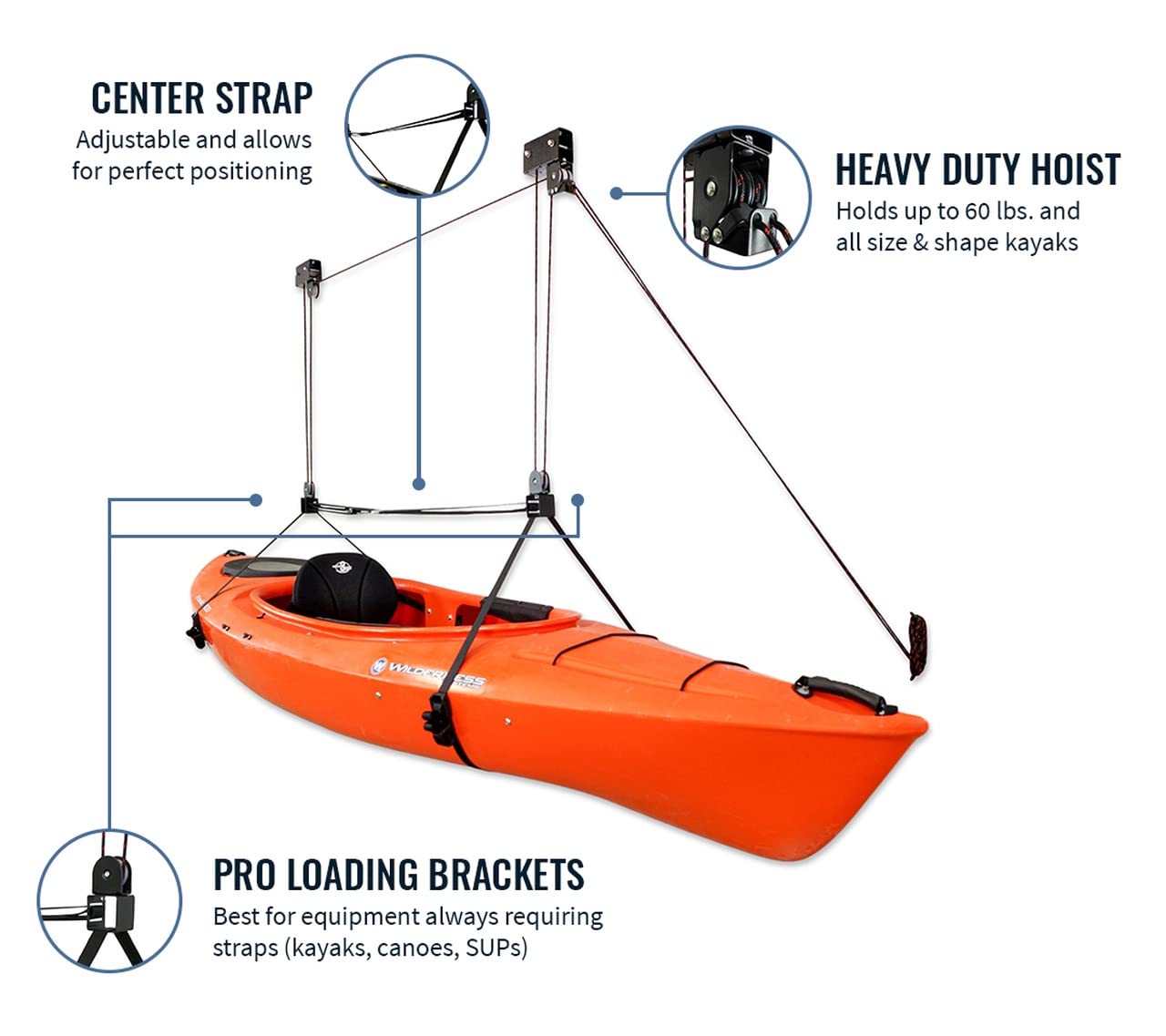StoreYourBoard Kayak Ceiling Storage Hoist, Garage Pulley Hi-Lift System (2 Kayaks)