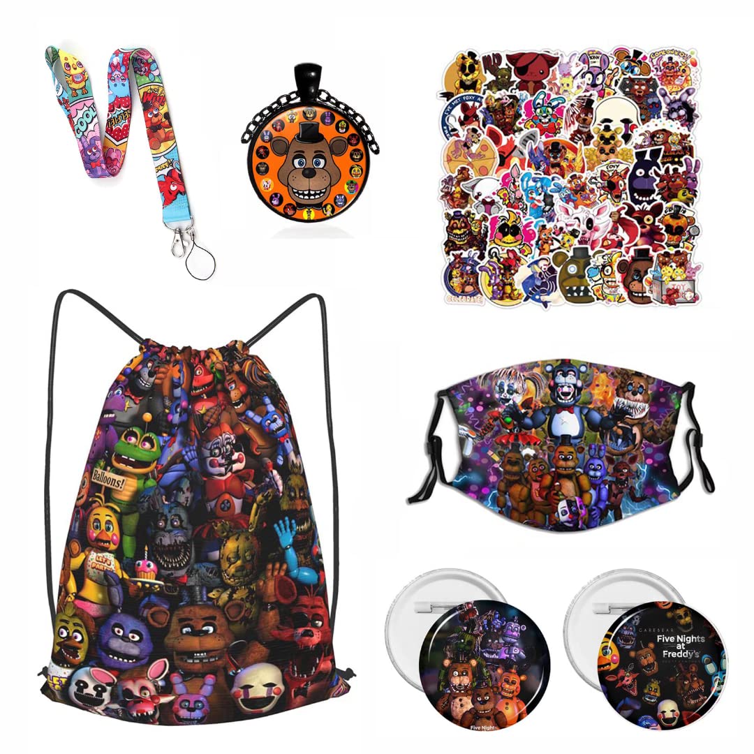 Zulsdeoi Midnight Horror Bear Drawstring Bag Gift Set Including Drawstring Backpack/necklace/50Pcs Stickers