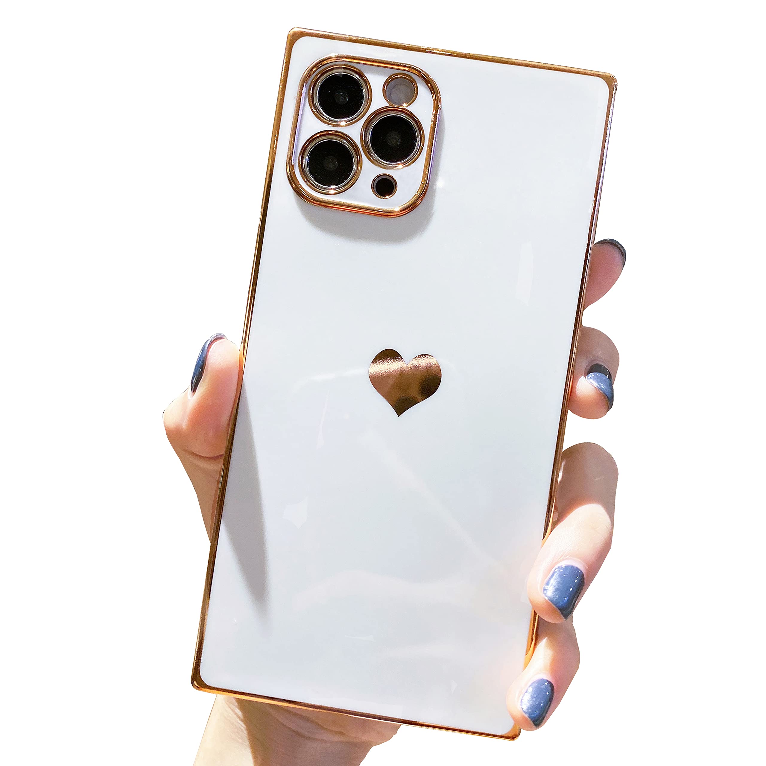 Tzomsze Compatible with Square iPhone 11 Pro Max Case,Cute Aesthetic Full Camera Protection & Electroplate Reinforced Corners Shockproof Edge Bumper Silicone Case [6.5 inches] -Candy White