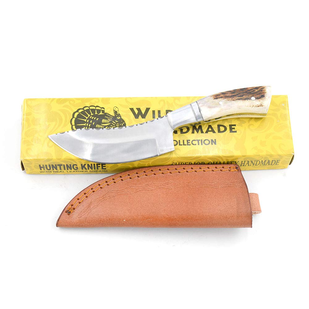 Wild Turkey Handmade Wood Handle Full Tang Fixed Blade Hunting Knife With Genuine Leather Sheath