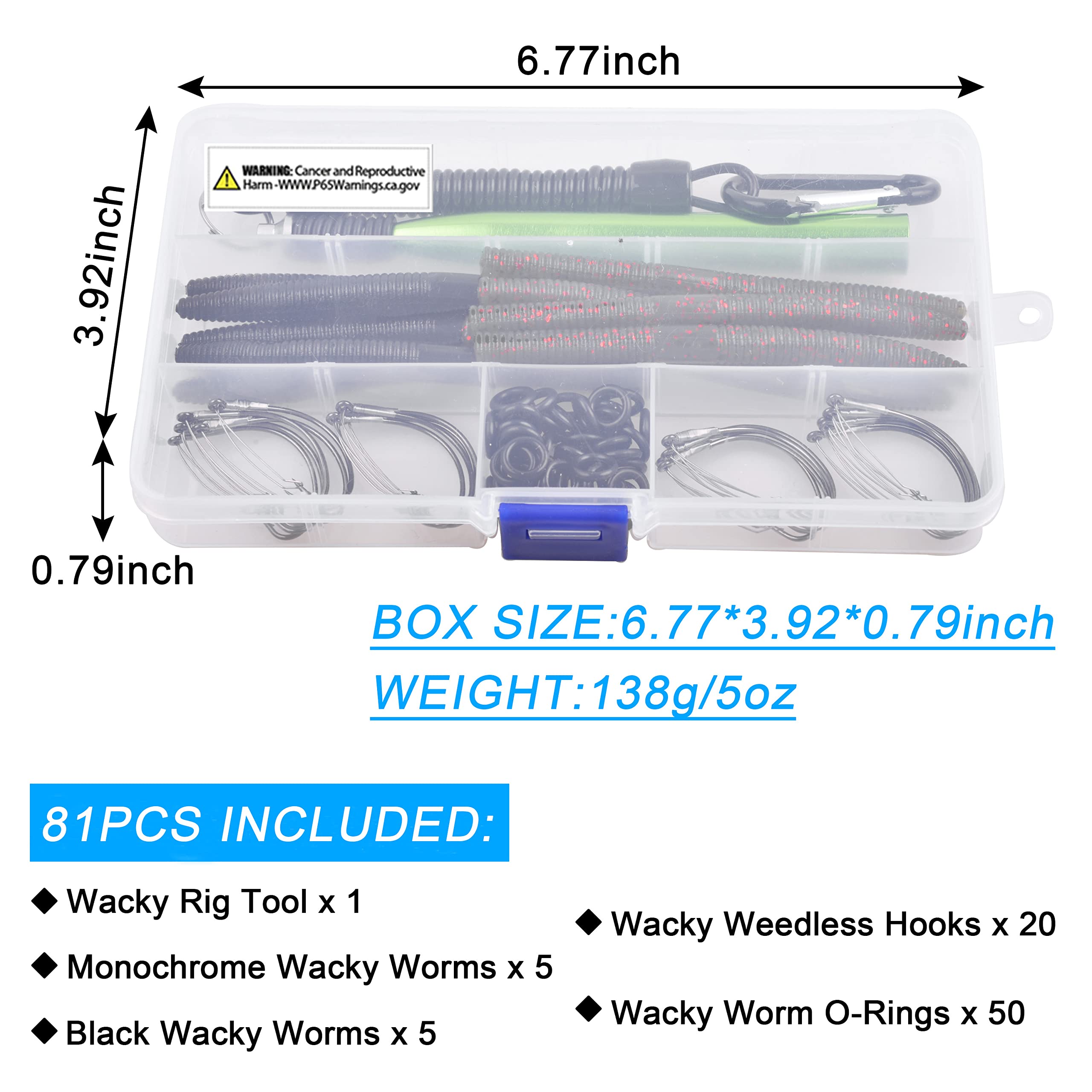 Wacky Rig Worm Hooks Fishing Tool Kit, 81PCS Fish Worm O Rings Set Weedless Hook for Largemouth and Smallmouth Bass Fishing