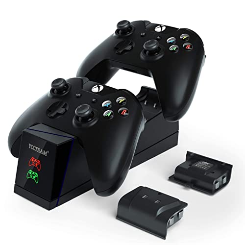 YCCTEAM Wired Controller and Controller Charger for Xbox One,Wired Game Controller with Turbo Function & Audio Jack,Dual Vibration,Charging Station for Xbox One with 2pcs 1200mAh Rechargeable Battery