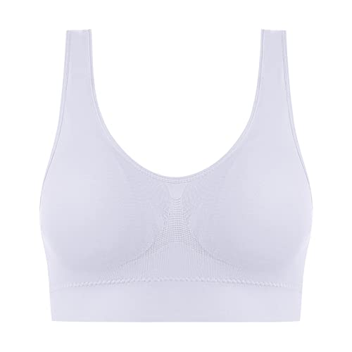 ZHISHILIUMAN Women's Seamless Comfortable Sports Bra Workout Activity Yoga Bras Sleep Bras with Removable Pads White