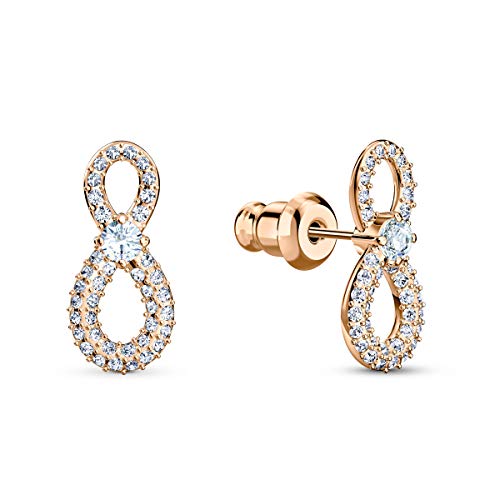 SWAROVSKI Infinity Necklace and Stud Pierced Earrings Set with Clear Crystal Pavé and Mixed Metal Plated Finish in Infinity and Heart Design