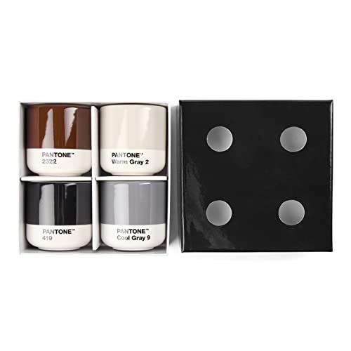 Pantone Porcelain Macchiato Thermo Cup, Lot de 4, Orange 021, Rouge 2035, Jaune 012 and Rose 182