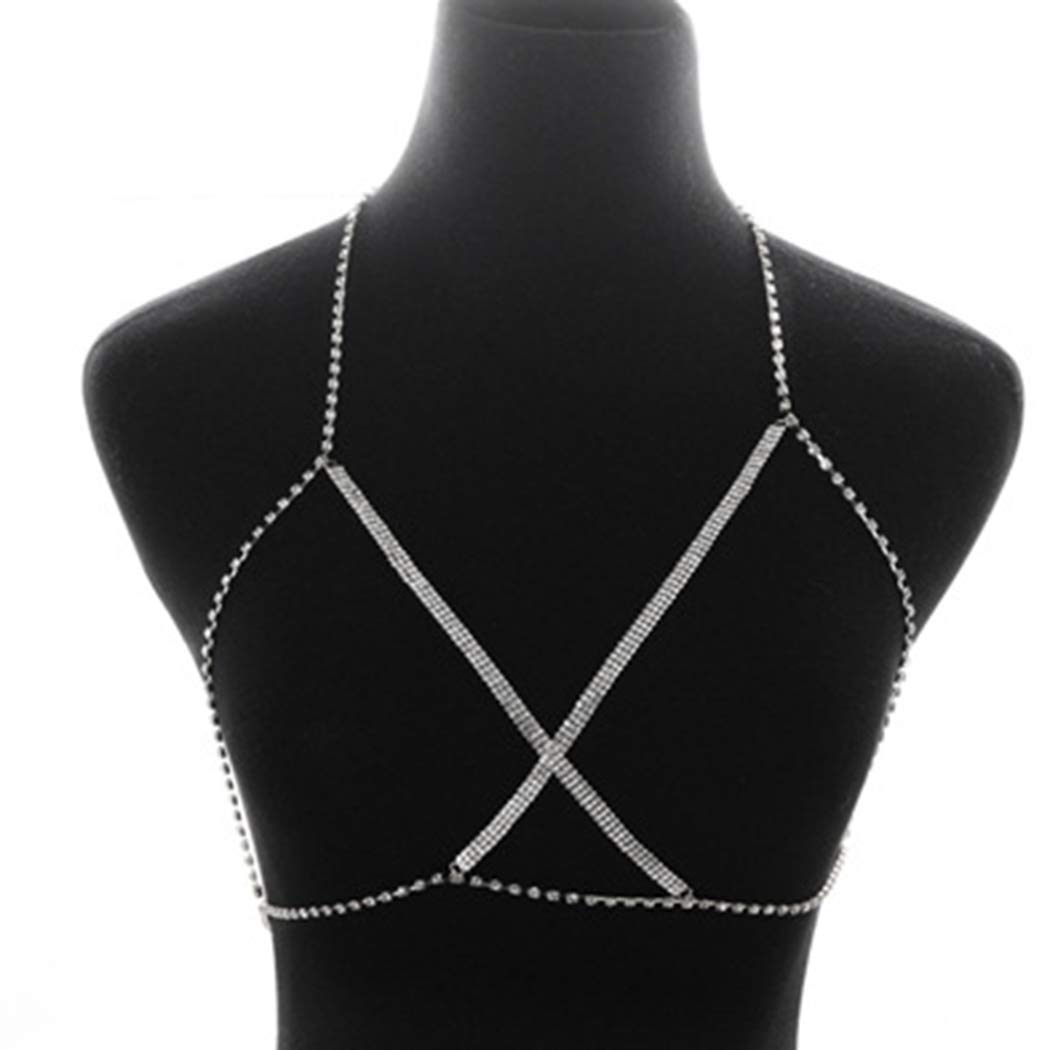 Zoestar Rhinestone Bra Chains Crystal Bikini Chest Chain Party Body Chain Jewelry for Women