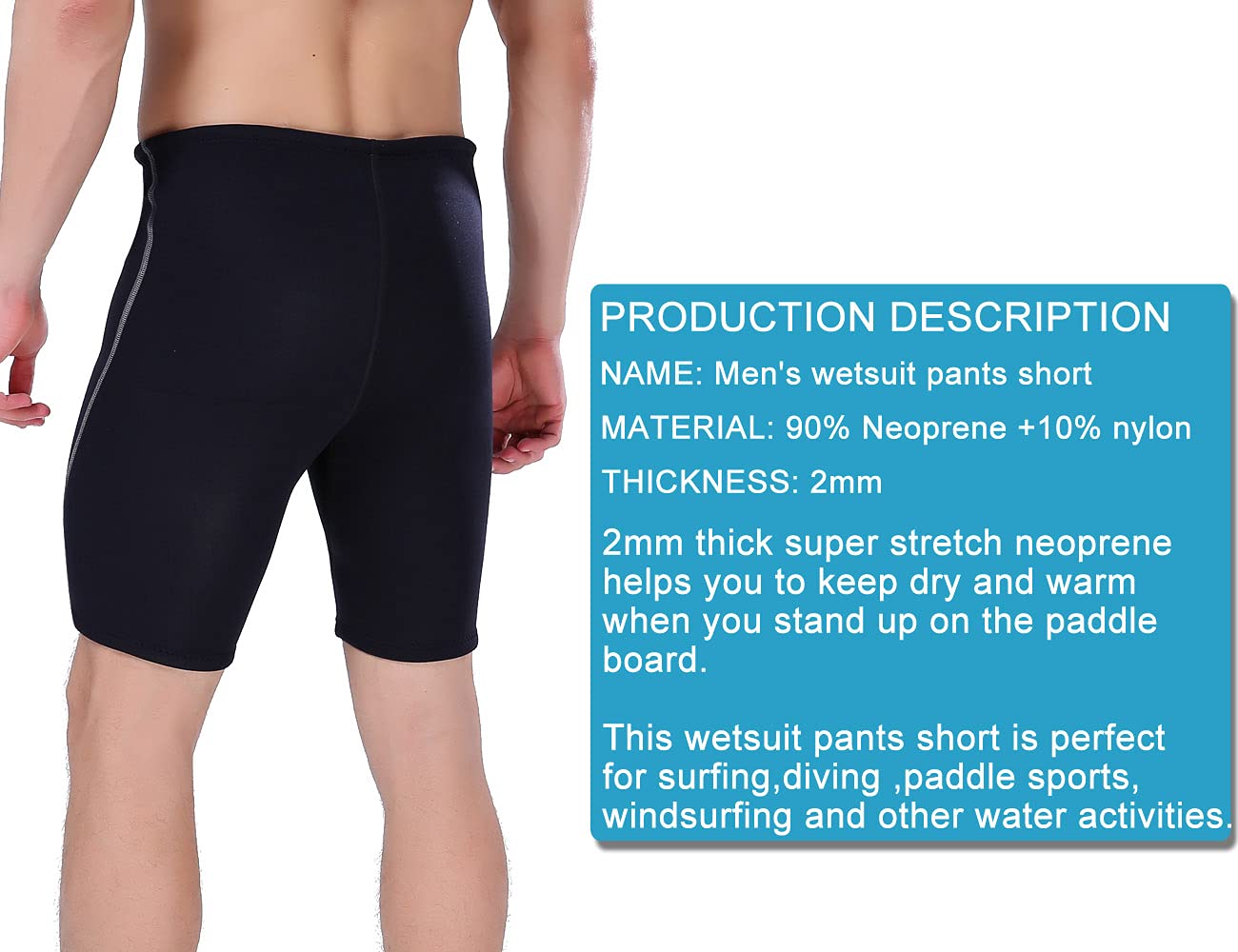 SLINX Wetsuit Short Pants Men 2mm Neoprene Shorts for Diving Kayaking Scuba Surfing Snorkeling Short Pants L Size, black