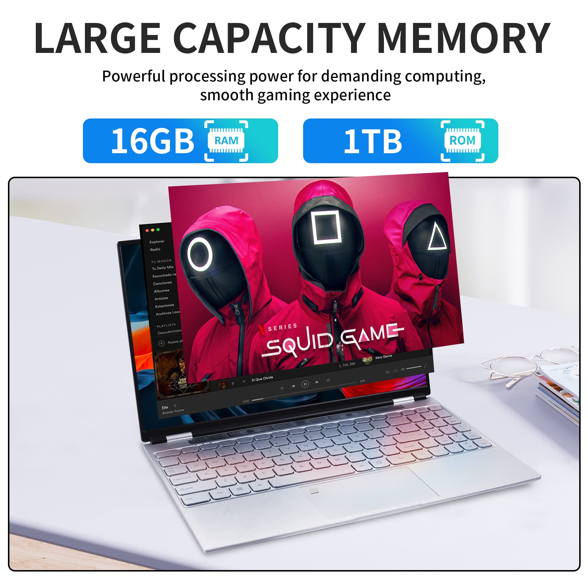 ZWYING [Win 11 &Office 2019] All Metal 15.6’’ FHD IPS Screen 12th Celeron N5105 (2.0-2.9Ghz) Laptop DDR4 16GB RAM 960G SSD Notebook 180°Opening and Closing Dual Band WiFi (Silver)