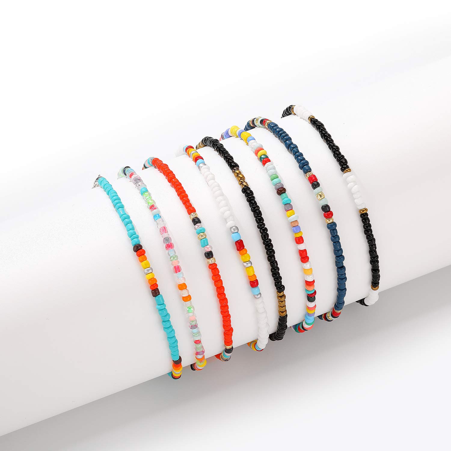 XIJIN Plus Size Beaded Anklet Set Handmade Colorful Beads Anklet for Women Large Foot Ankle Bracelet 9-11 inches