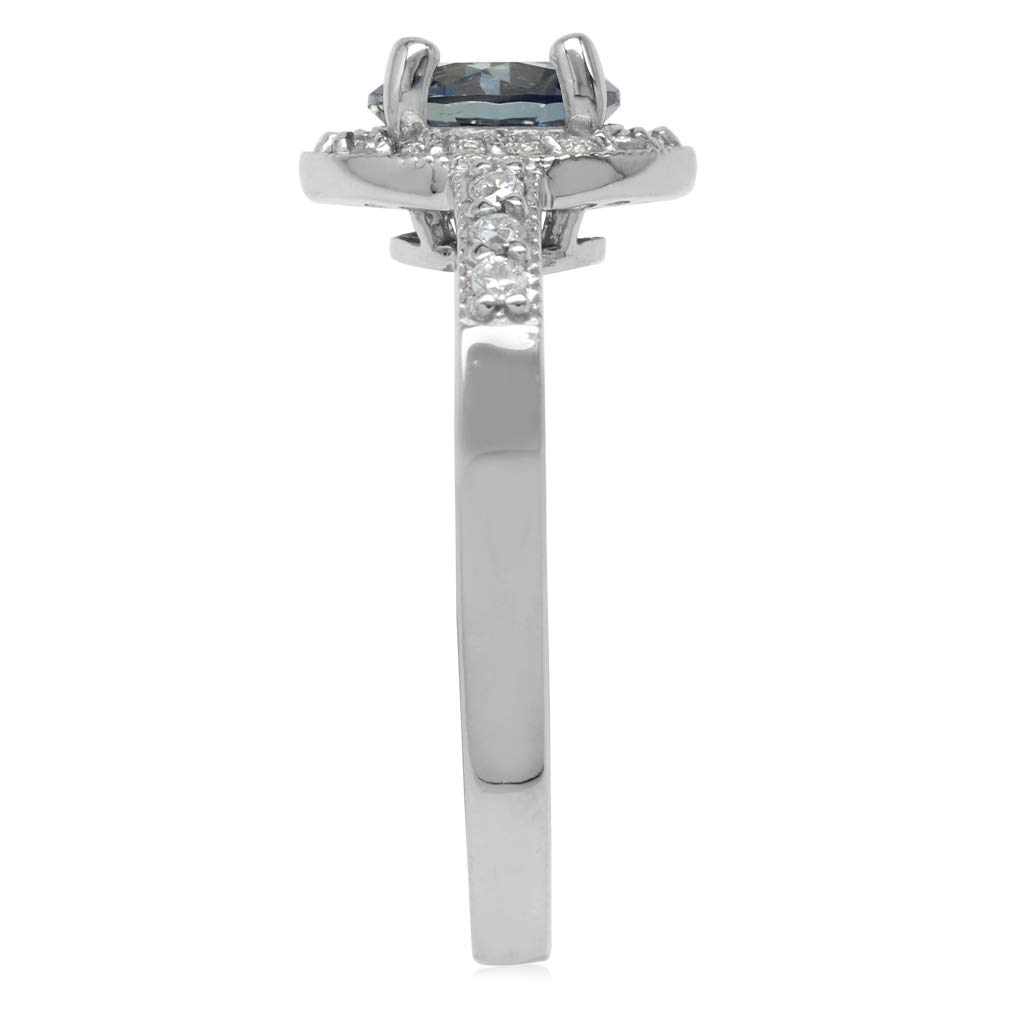 Silvershake 7mm Round Shape Simulated Color Change Alexandrite 925 Sterling Silver Halo Engagement Ring Size 8