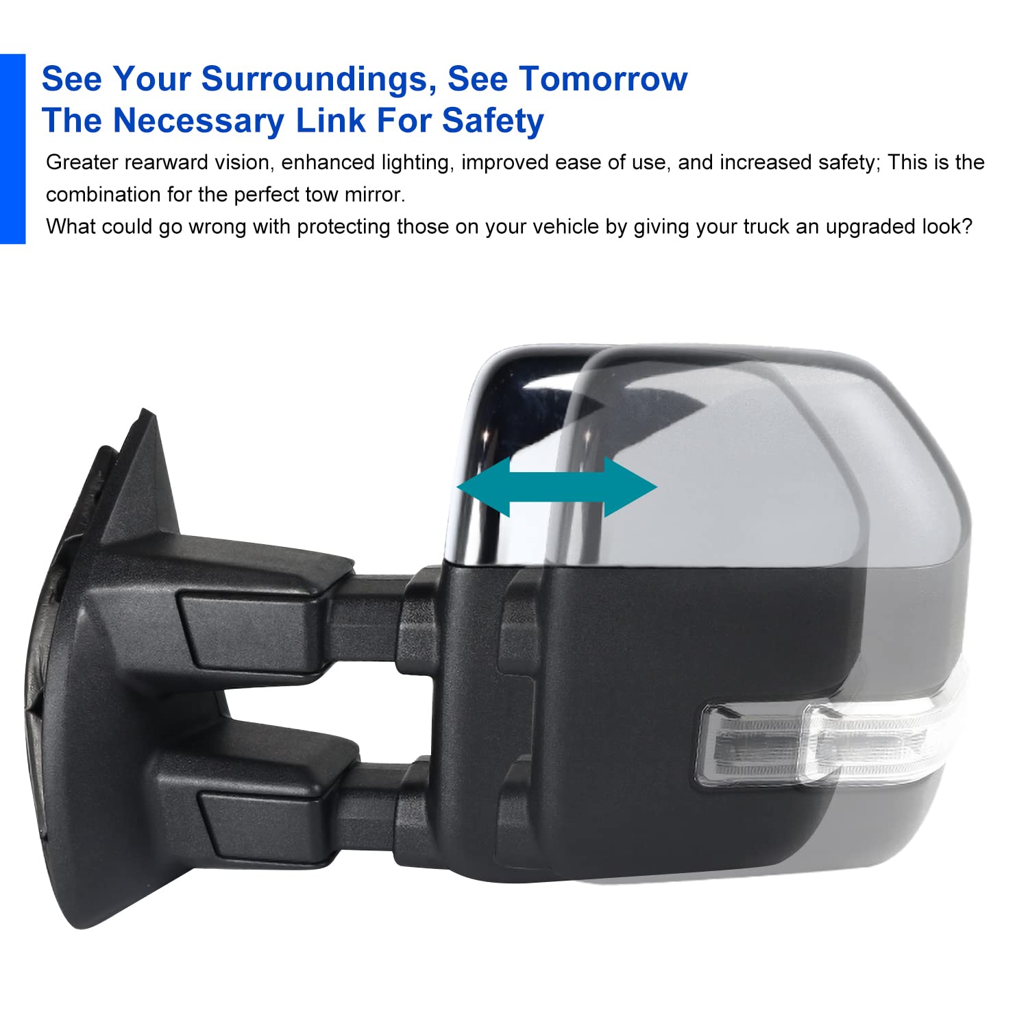 Spec-D Tuning Chrome Telescopic Towing Mirror Clear Signal Power Heated Compatible with Ford F250 Super Duty 1999-2016