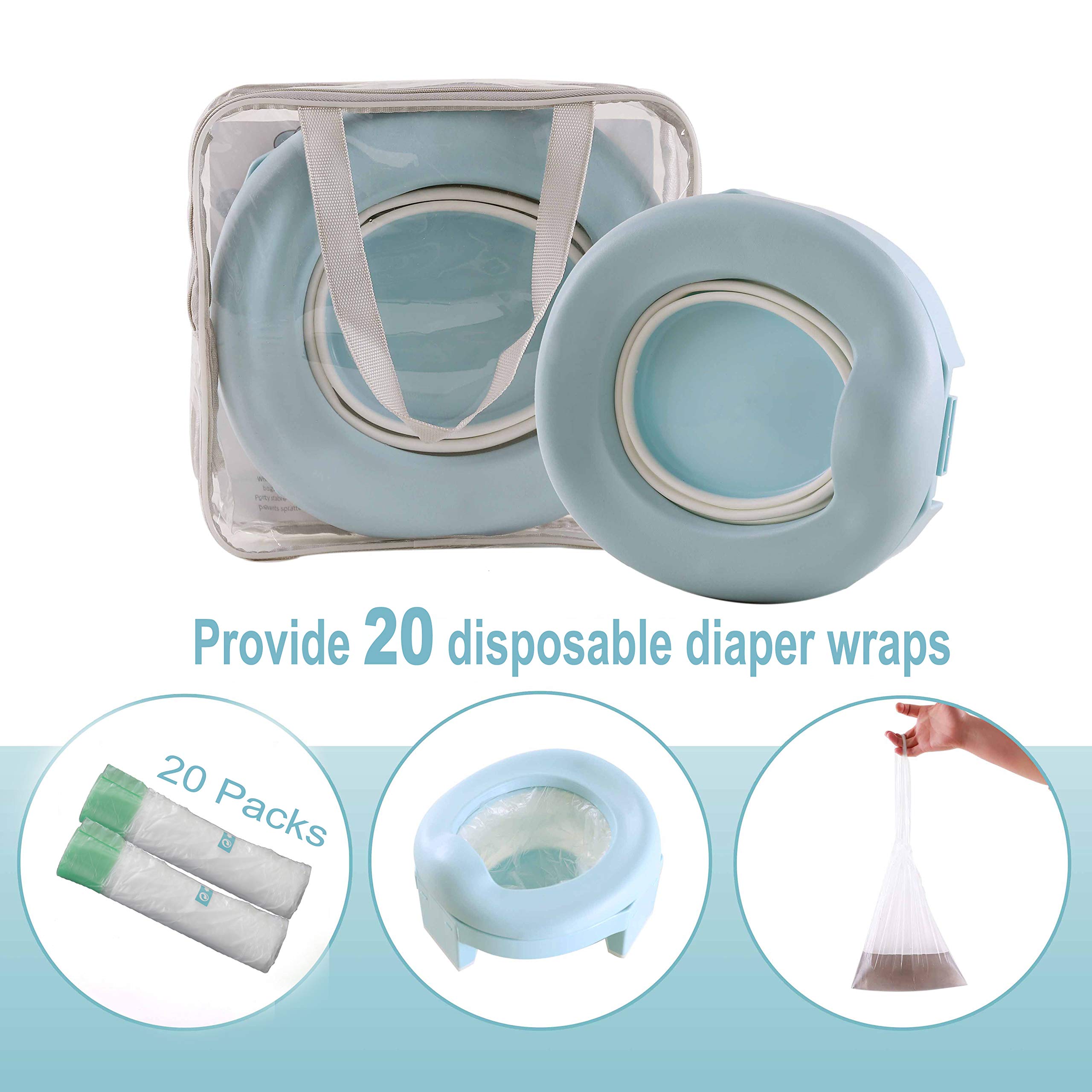 Travel Potty Kids Portable Folding Potty Training seat Children 3-in-1 Go Potty for Travel (Blue)