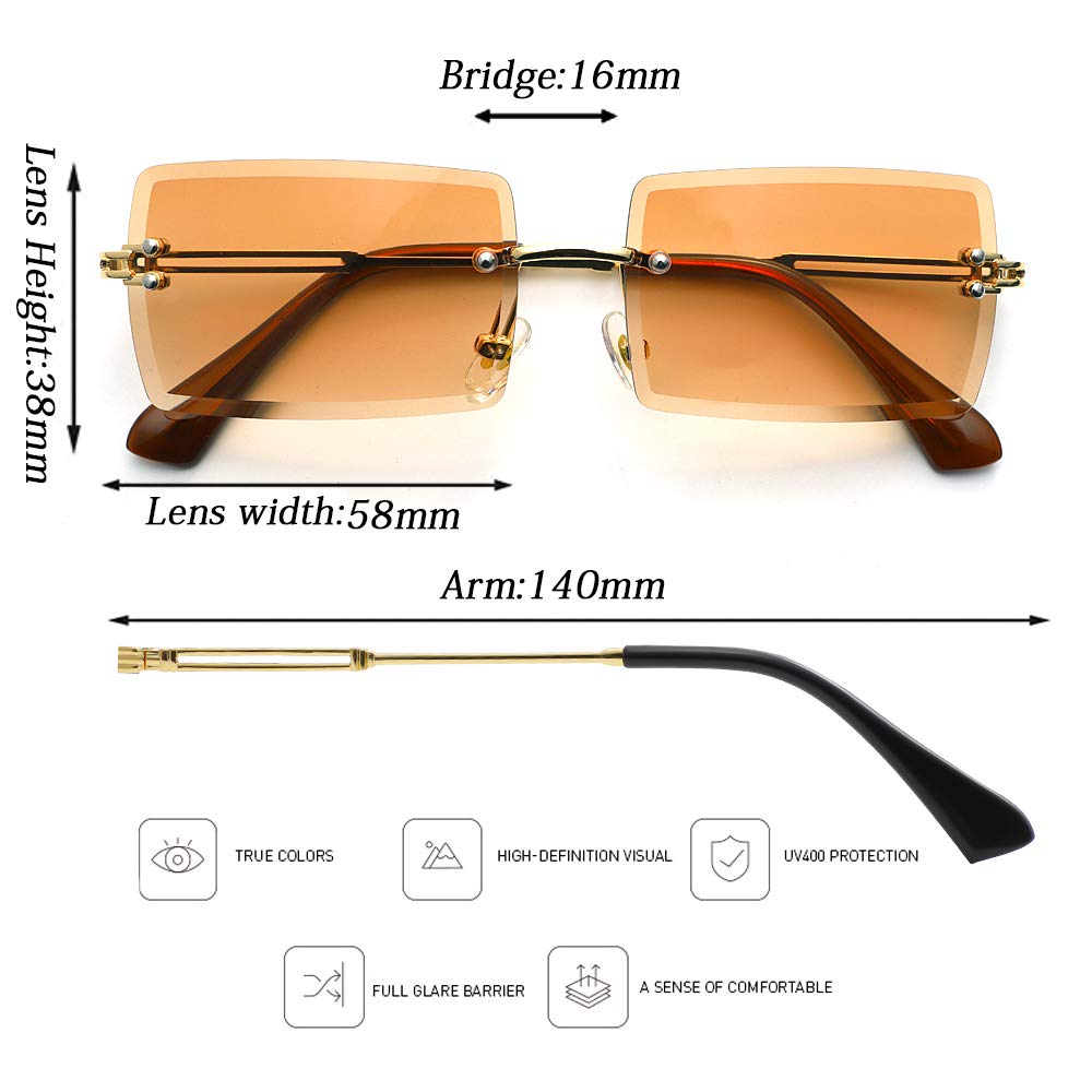 Tskestvy Rimless Rectangle Sunglasses for Women Men 2000s Y2K Glasses 90s Fashion Cute Cool Accessories